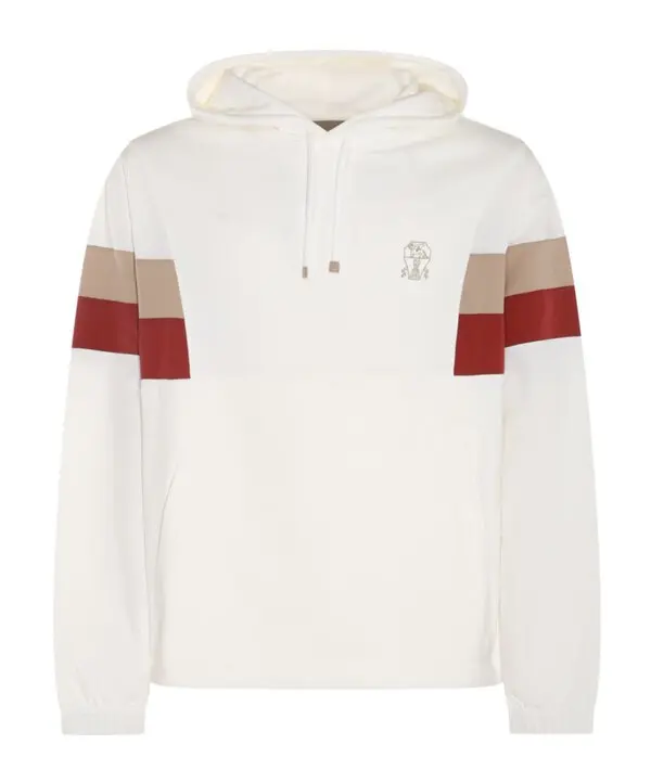 Brunello Cucinelli Panelled Logo-printed Drawstring Hoodie - White