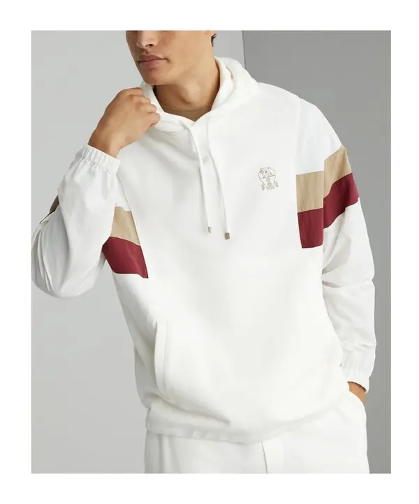 Brunello Cucinelli Panelled Logo-printed Drawstring Hoodie