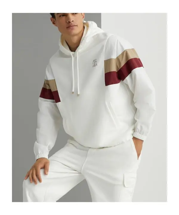 Brunello Cucinelli Panelled Logo-printed Drawstring Hoodie