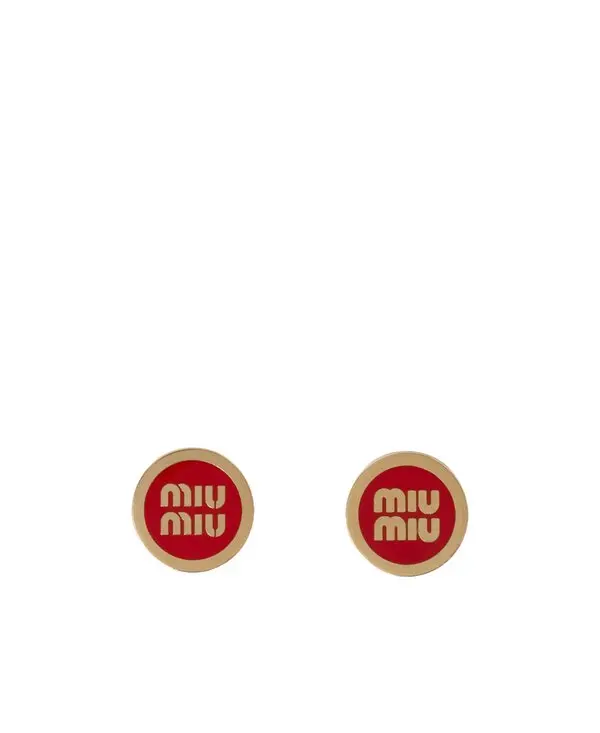 Miu Miu Logo-lettering Two-toned Stud Earrings - Yellow