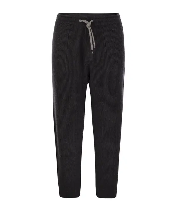 Brunello Cucinelli Drawstring Ribbed Track Pants - Black