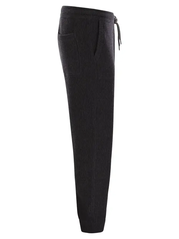 Brunello Cucinelli Drawstring Ribbed Track Pants - Black