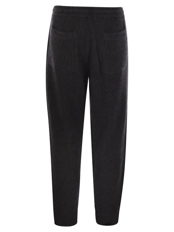 Brunello Cucinelli Drawstring Ribbed Track Pants - Black