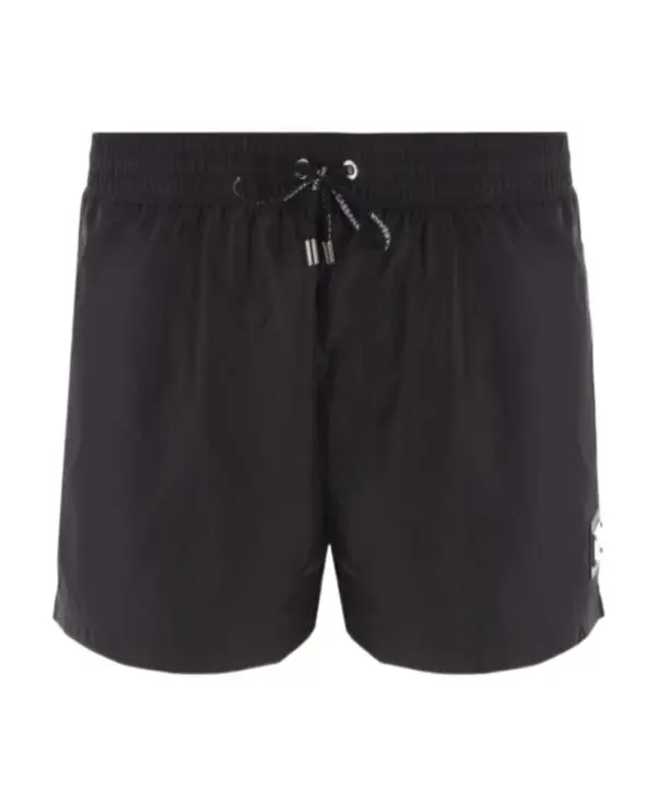 Dolce & Gabbana Logo Plaque Drawstring Swim Shorts - Black