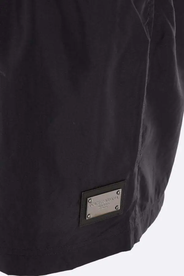 Dolce & Gabbana Logo Plaque Drawstring Swim Shorts - Black