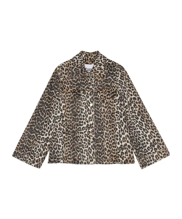 GANNI Animal Print Denim Jacket - Leopard