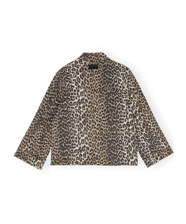 GANNI Animal Print Denim Jacket - Leopard