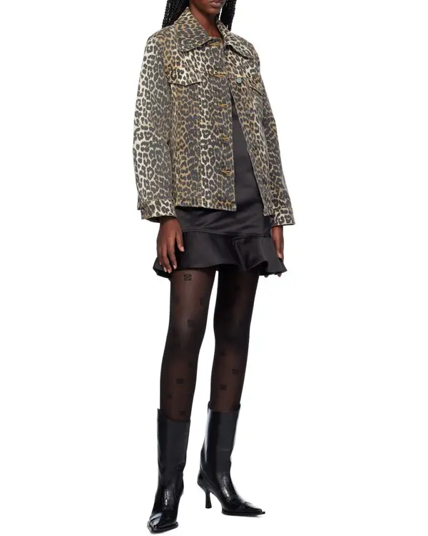 GANNI Animal Print Denim Jacket - Leopard