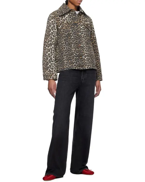 GANNI Animal Print Denim Jacket - Leopard