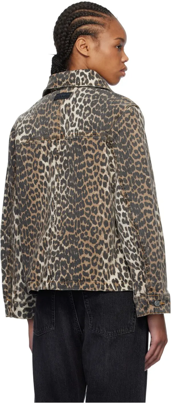 GANNI Animal Print Denim Jacket - Leopard