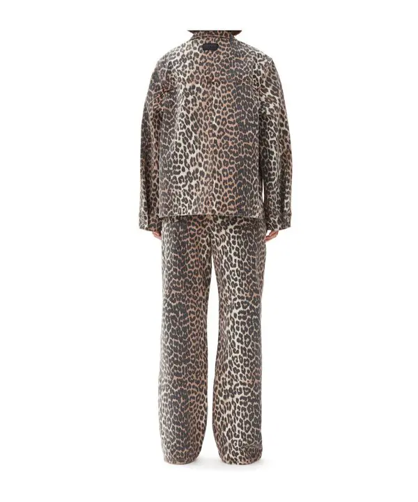 GANNI Animal Print Denim Jacket - Leopard