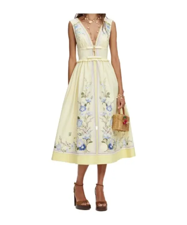 SELF-PORTRAIT Sleeveless Floral Print V-neck Midi Dress