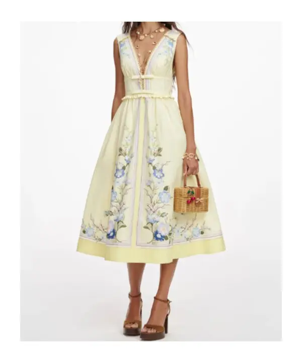 SELF-PORTRAIT Sleeveless Floral Print V-neck Midi Dress