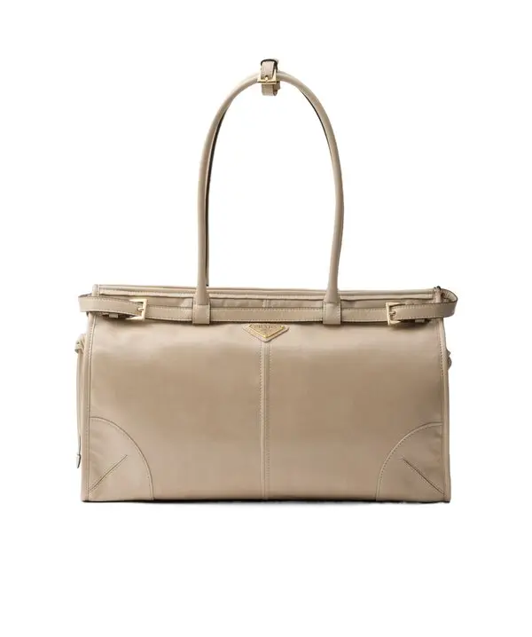 Prada Large Leather Handbag With Top Handles And Shoulder Strap