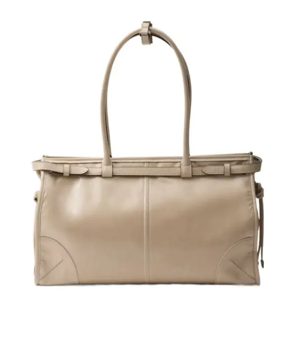 Prada Large Leather Handbag With Top Handles And Shoulder Strap