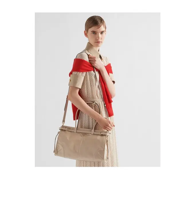 Prada Large Leather Handbag With Top Handles And Shoulder Strap