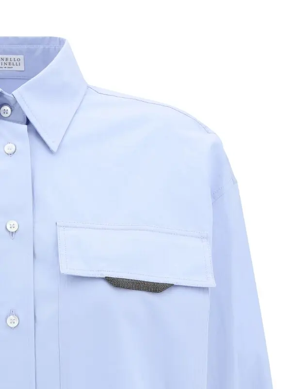 Brunello Cucinelli Long Sleeve Jewel-embellished Pocket Shirt