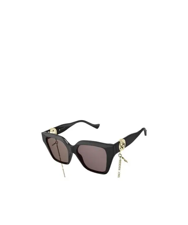 Gucci Rectangular Frame Chain-detailed Sunglasses - Black