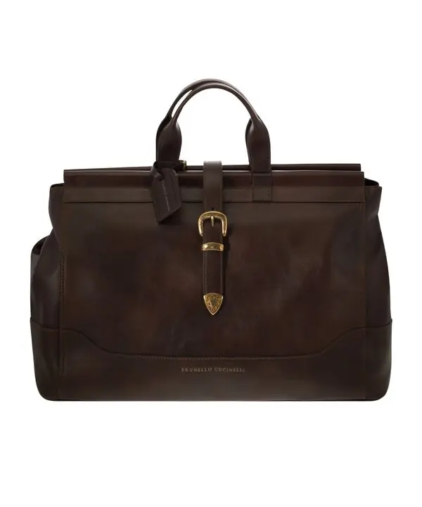 Brunello Cucinelli Logo Stamp Top Handle Holdall - Black