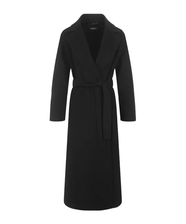 Max Mara Long-sleeved Belted Coat - Black