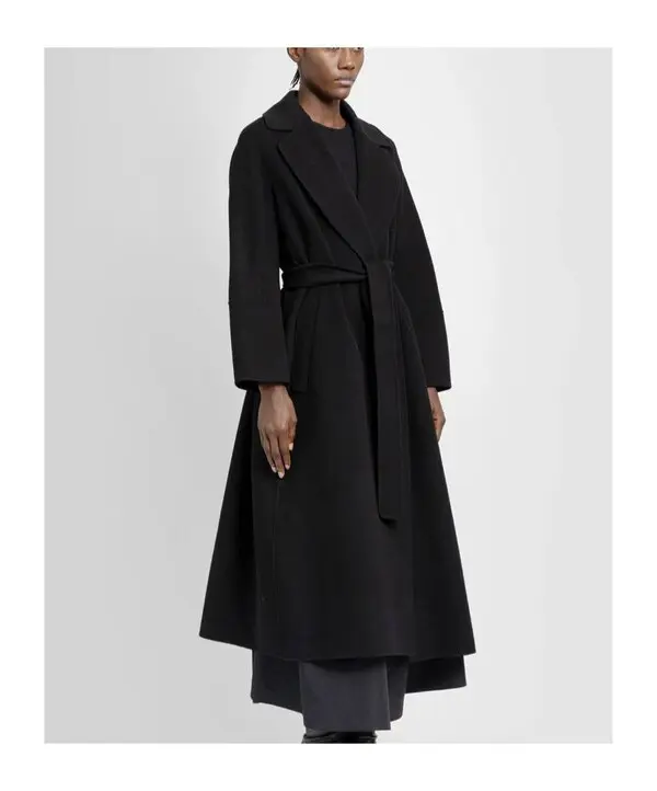 Max Mara Long-sleeved Belted Coat - Black