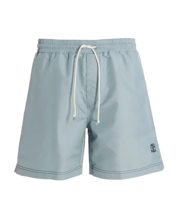 Brunello Cucinelli Embroidered Logo Swim Shorts - Gray
