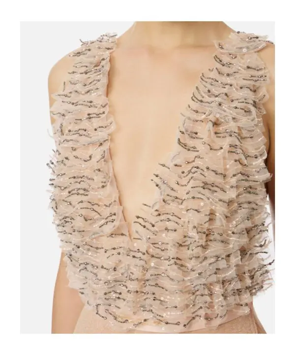Elisabetta Franchi Sleeveless Embellished Tulle And Pleated Maxi Dress