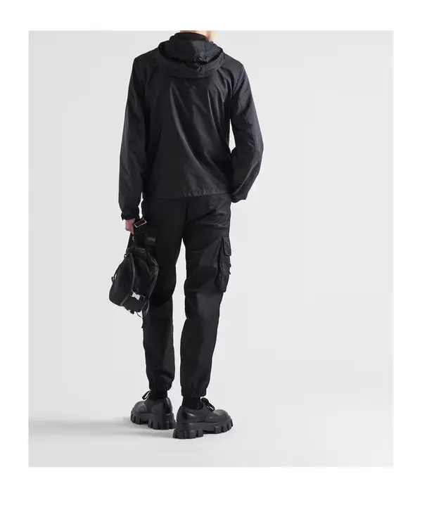 Prada Logo Plaque Zip-up Hooded Jacket - Black