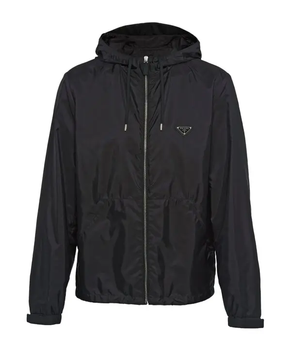 Prada Logo Plaque Zip-up Hooded Jacket - Black