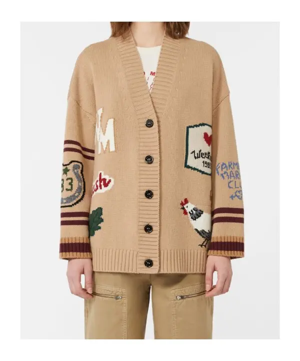 Max Mara Belgio Knitted Oversized Cardigan With Graphic Print