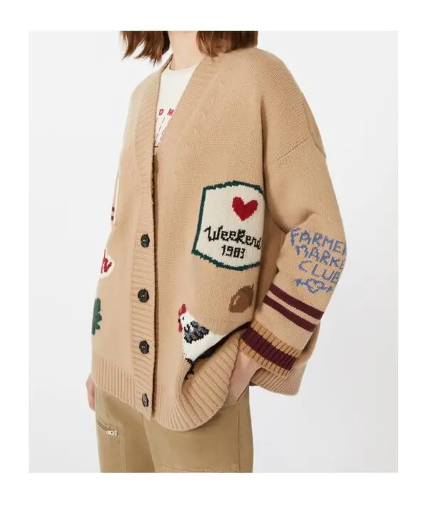 Max Mara Belgio Knitted Oversized Cardigan With Graphic Print