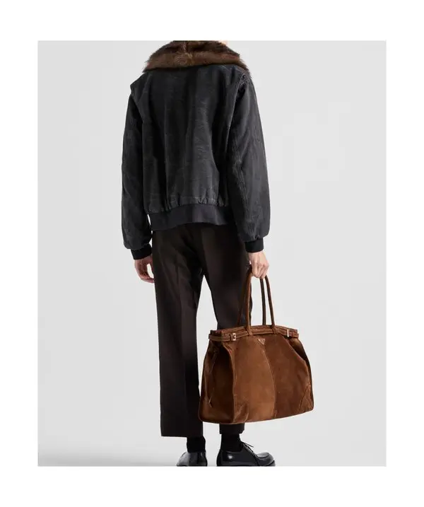 Prada Long Sleeve Zip-up Jacket With Removable Wool Collar