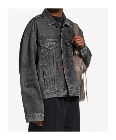 Balenciaga Graffiti Denim Jacket - Dark Gray