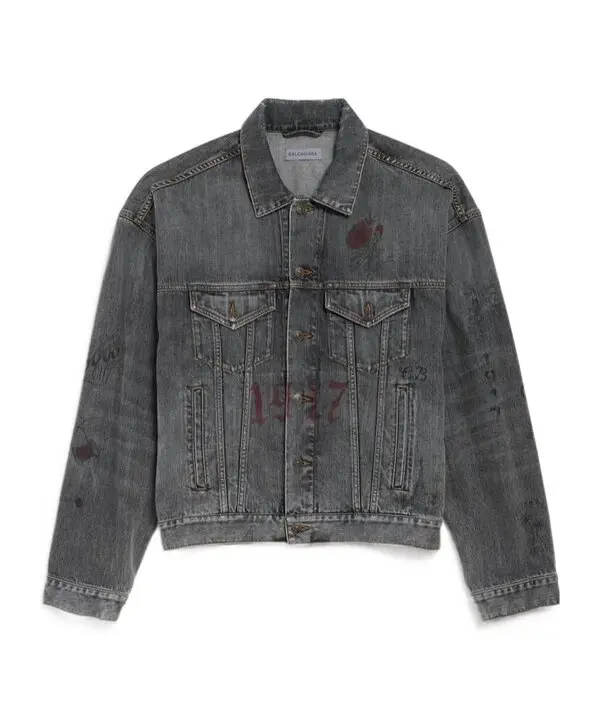 Balenciaga Graffiti Denim Jacket - Dark Grey