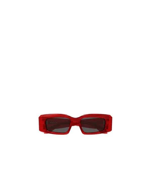 Alaïa Rectangular Ribbed Frame Sunglasses - Red