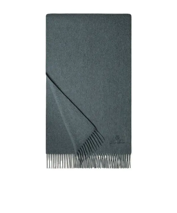 Loro Piana Fringed Embroidered-logo Scarf - Black