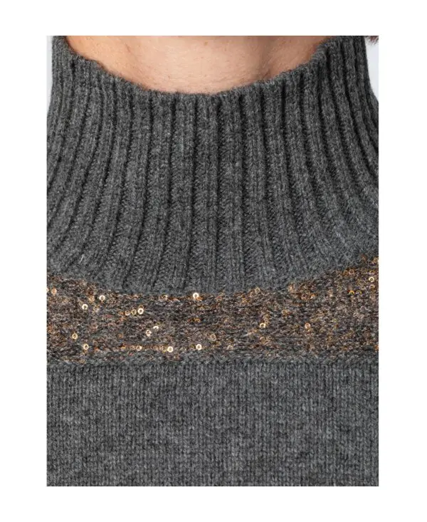 Brunello Cucinelli Sequin Embellished Striped High Neck Jumper