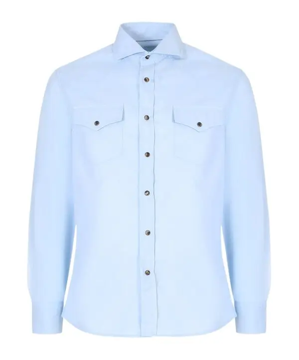 Brunello Cucinelli Collared Long-sleeved Shirt - Blue