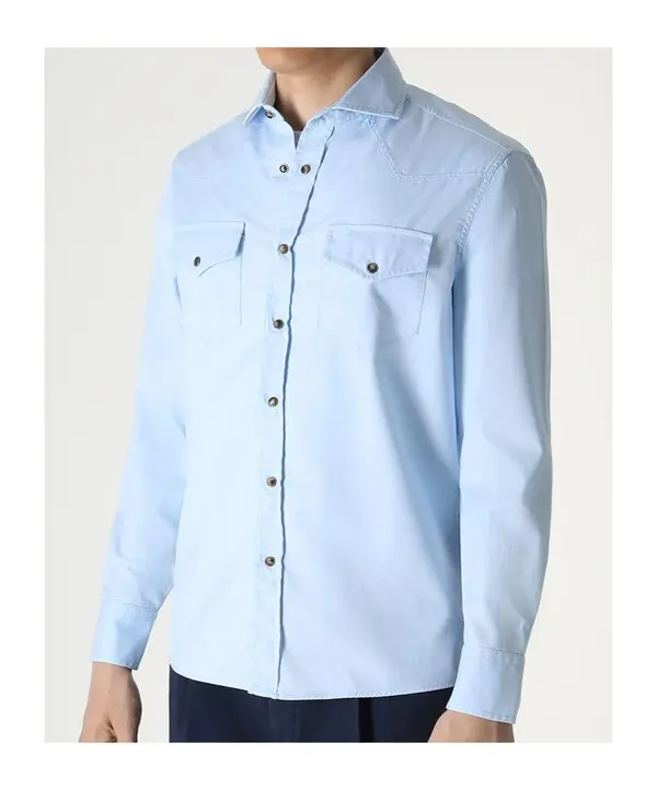 Brunello Cucinelli Collared Long-sleeved Shirt - Blue