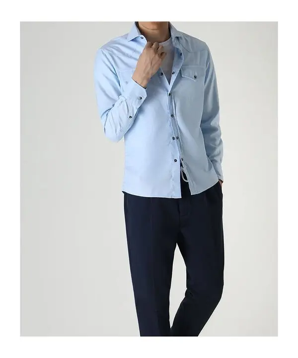 Brunello Cucinelli Collared Long-sleeved Shirt - Blue