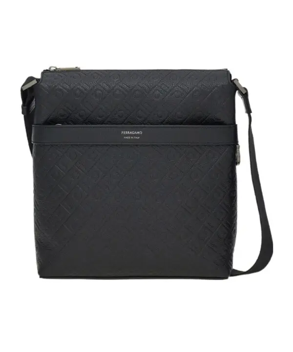 FERRAGAMO Monogram Messenger Bag - Black