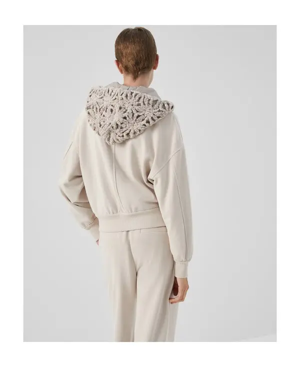 Brunello Cucinelli Crochet Hooded Long Sleeve Jacket