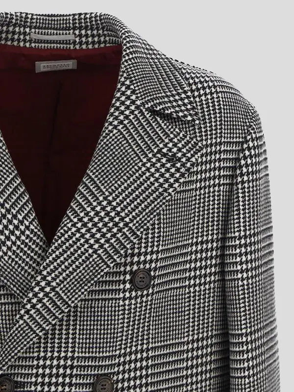 Brunello Cucinelli Long-sleeved Double-breasted Checked Coat