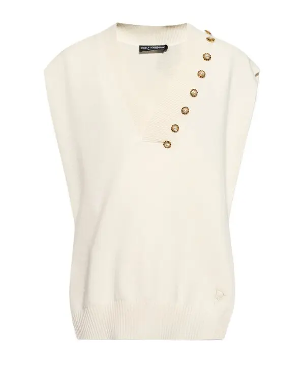 Dolce & Gabbana V-neck Knitted Vest With Embellished Buttons