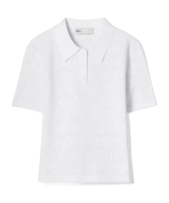 Tory Burch Pointelle Knit Polo Top