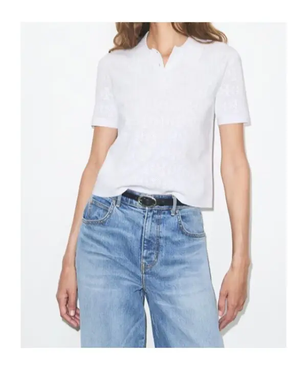 Tory Burch Pointelle Knit Polo Top