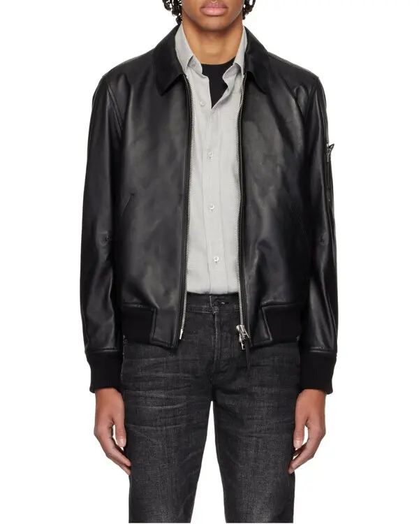 TOM FORD Leather Zip-up Bomber Jacket - Black