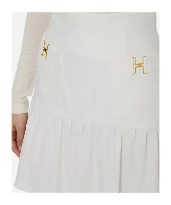Elisabetta Franchi Linen-blend Mini Skirt With Jewelled Logo Detail