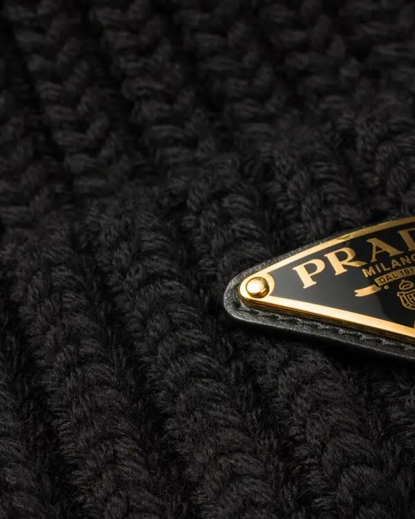 Prada Ribbed Beanie With Triangle Logo