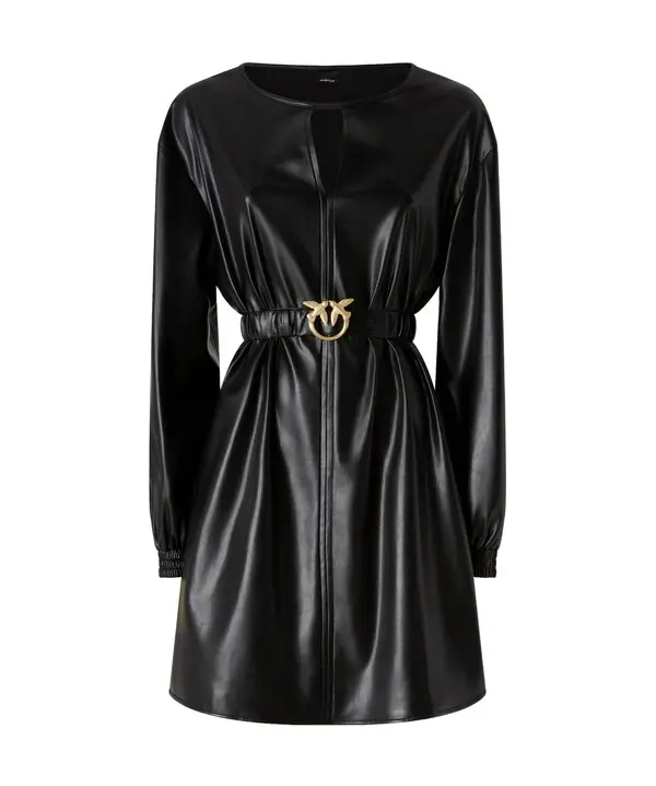 Pinko Cut-out Detailed Crewneck Short Dress With Long Sleeves - Black